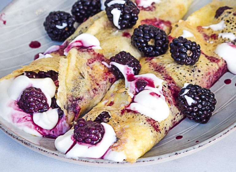 Paleo Blackberry Crepes with Yogurt - Oregon Raspberries & Blackberries